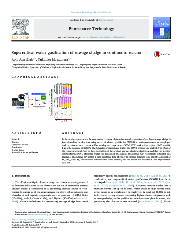 (PDF) Supercritical water gasification of sewage sludge for power ...