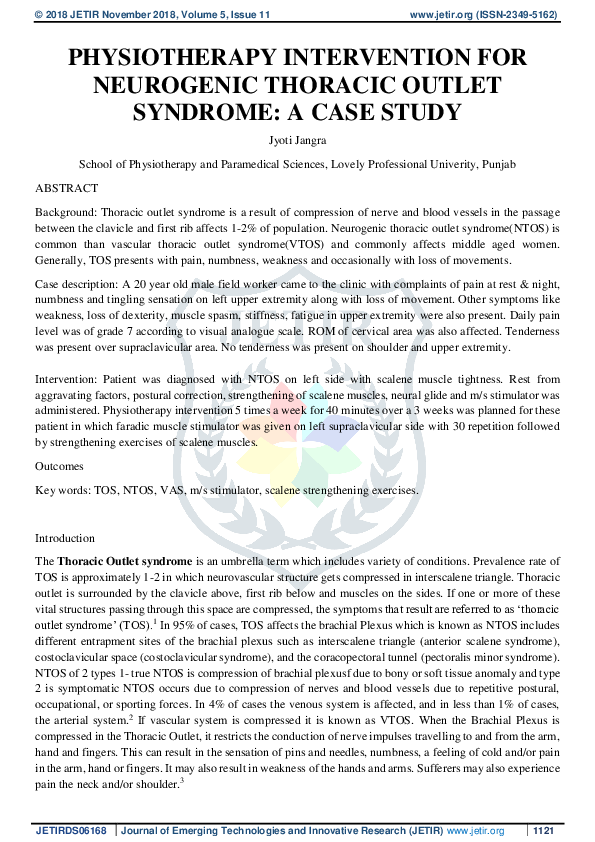 (PDF) Physiotherapy Intervention for Neurogenic Thoracic Outlet ...