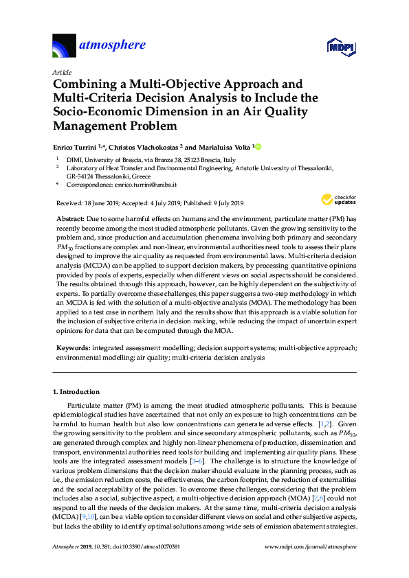Pdf Combining A Multi Objective Approach And Multi Criteria Decision Analysis To Include The