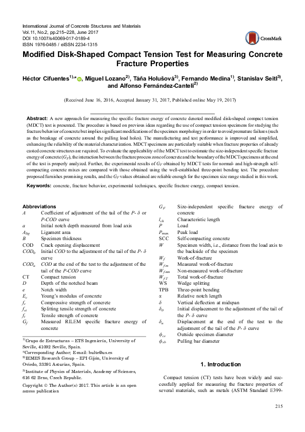 Pdf Modified Disk Shaped Compact Tension Test For Measuring Concrete Fracture Properties