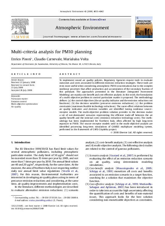 (PDF) Multi-criteria analysis for PM10 planning