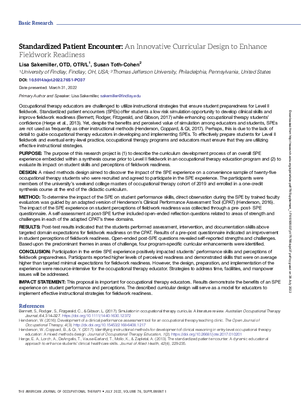 (PDF) Standardized Patient Encounter: An Innovative Curricular Design ...