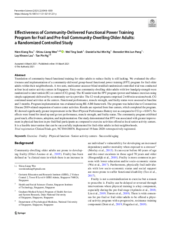 (PDF) Effectiveness of Community-Delivered Functional Power Training ...