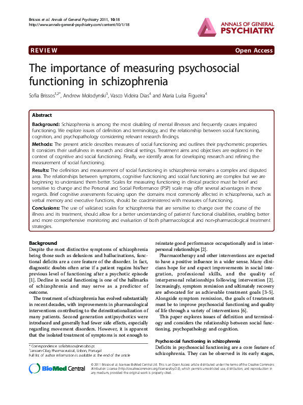 (PDF) The importance of measuring psychosocial functioning in schizophrenia