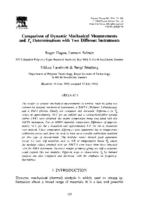 (PDF) Comparison of dynamic mechanical measurements and Tg ...