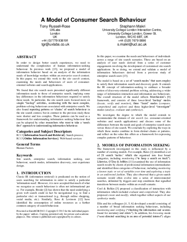 (PDF) A Model of Consumer Search Behaviour