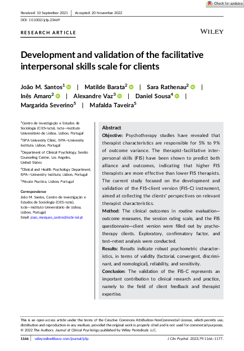 (PDF) Development and validation of the facilitative interpersonal ...