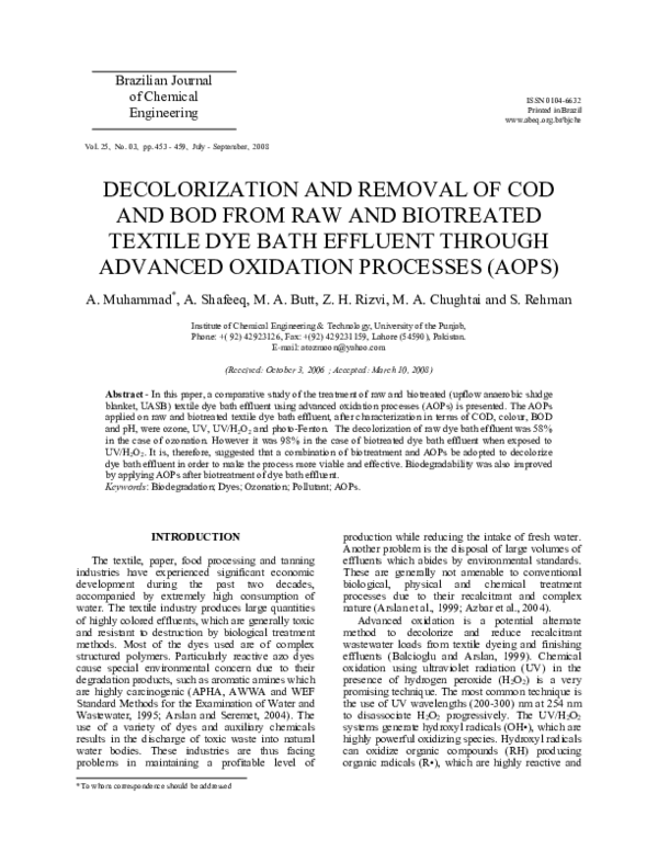 (PDF) Decolorization and removal of cod and bodfrom raw and biotreated ...