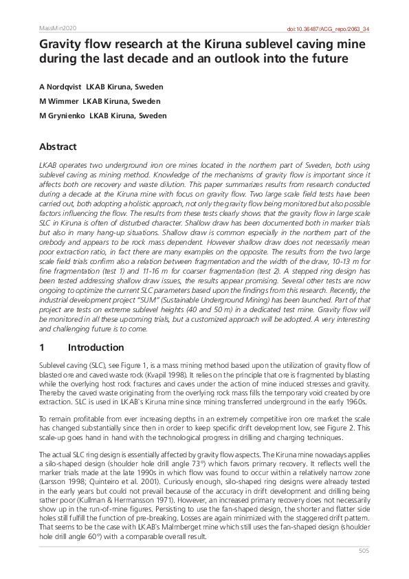 (PDF) Gravity flow research at the Kiruna sublevel caving mine during ...