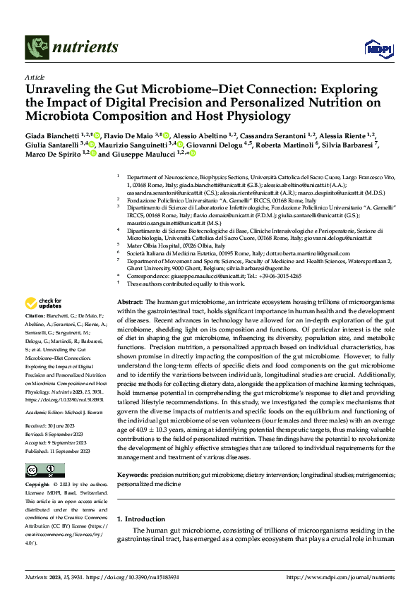 (PDF) Unraveling the Gut Microbiome–Diet Connection: Exploring the Impact of Digital Precision ...