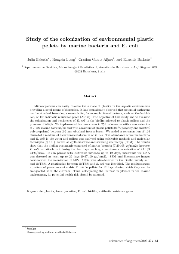(PDF) Study of the colonization of environmental plastic pellets by ...
