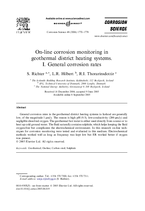 (PDF) On-line corrosion monitoring in geothermal district heating ...