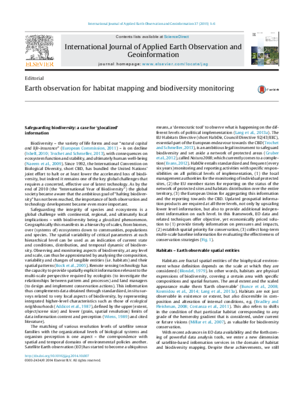 (PDF) Earth observation for habitat mapping and biodiversity monitoring