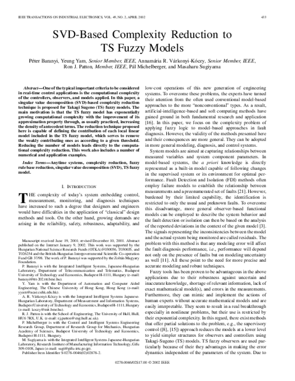 (PDF) SVD-based complexity reduction to TS fuzzy models