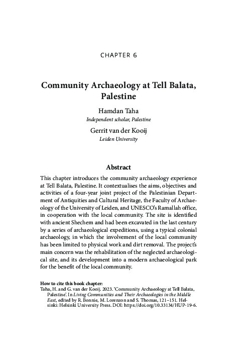 (PDF) Community Archaeology at Tell Balata, Palestine