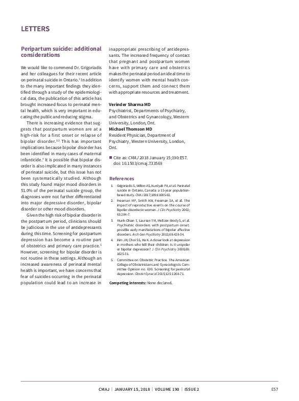 (PDF) Peripartum suicide: additional considerations | Verinder Sharma ...
