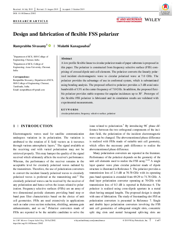 (PDF) Design and fabrication of flexible FSS polarizer