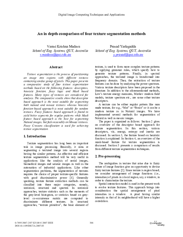 Pdf An In Depth Comparison Of Four Texture Segmentation Methods
