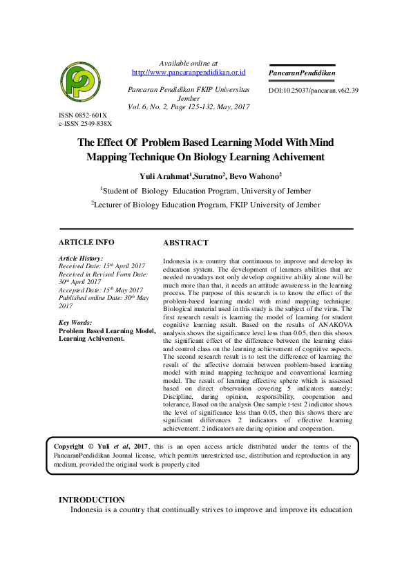 (PDF) The Effect Of Problem Based Learning Model With Mind Mapping ...