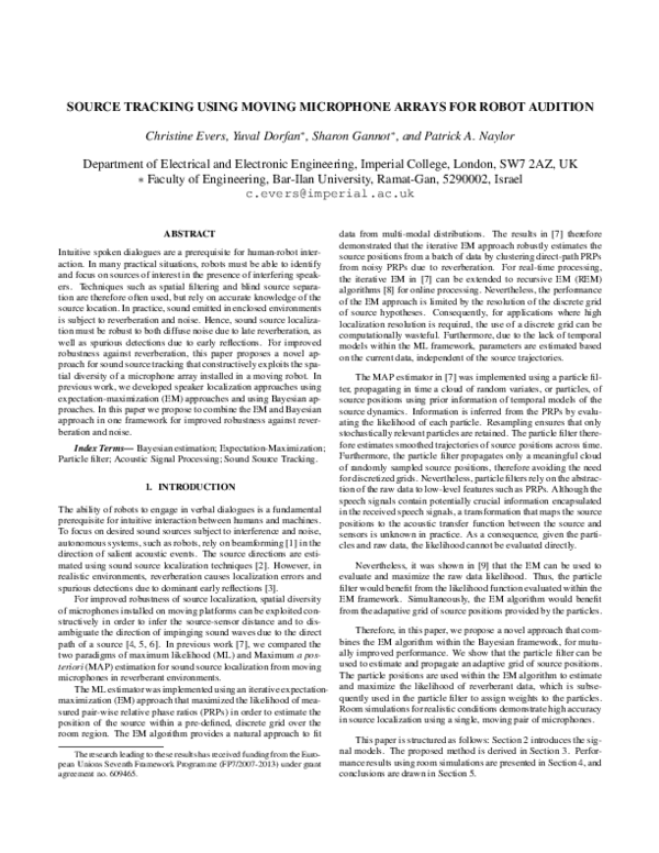 Pdf Source Tracking Using Moving Microphone Arrays For Robot Audition