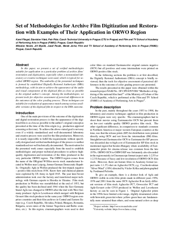 (PDF) Set of Methodologies for Archive Film Digitization and ...