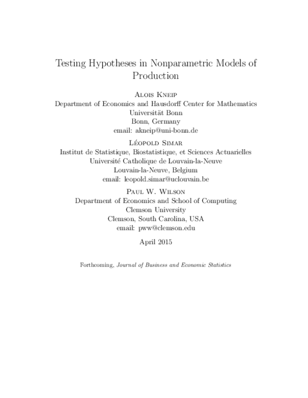 Pdf Testing Hypotheses In Nonparametric Models Of Production