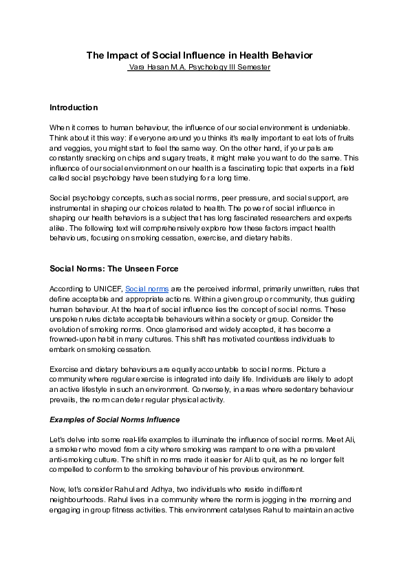 (PDF) The Impact of Social Influence in Health Behavior