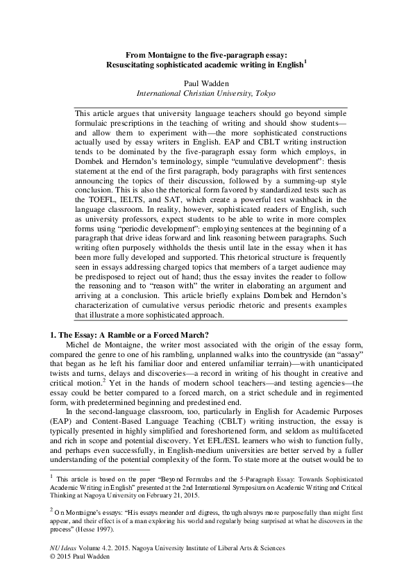 (PDF) From Montaigne to the five-paragraph essay: Resuscitating ...