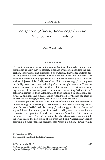 (PDF) Indigenous (African) Knowledge Systems, Science, and Technology