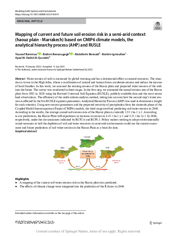 (PDF) Mapping of current and future soil erosion risk in a semi-arid context (haouz plain ...