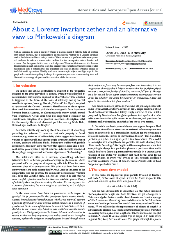 (PDF) About a Lorentz invariant aether and an alternative view to Minkowski´s diagram | daniel ...