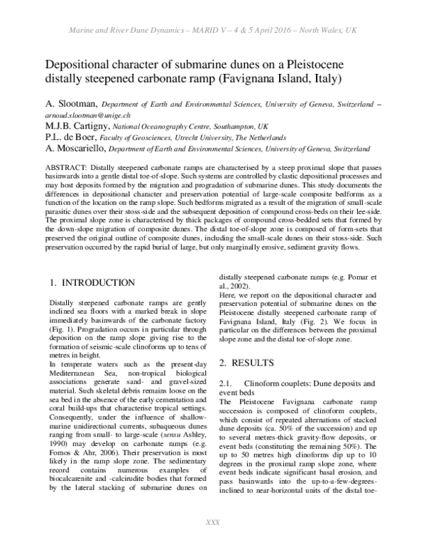 (PDF) Depositional character of submarine dunes on a Pleistocene ...