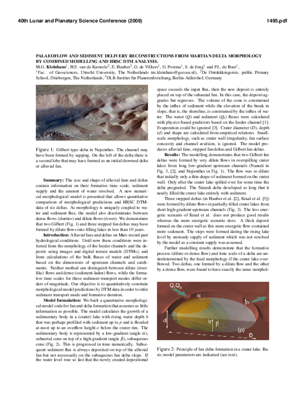 (PDF) Palaeoflow and Sediment Delivery Reconstructions from Martian ...