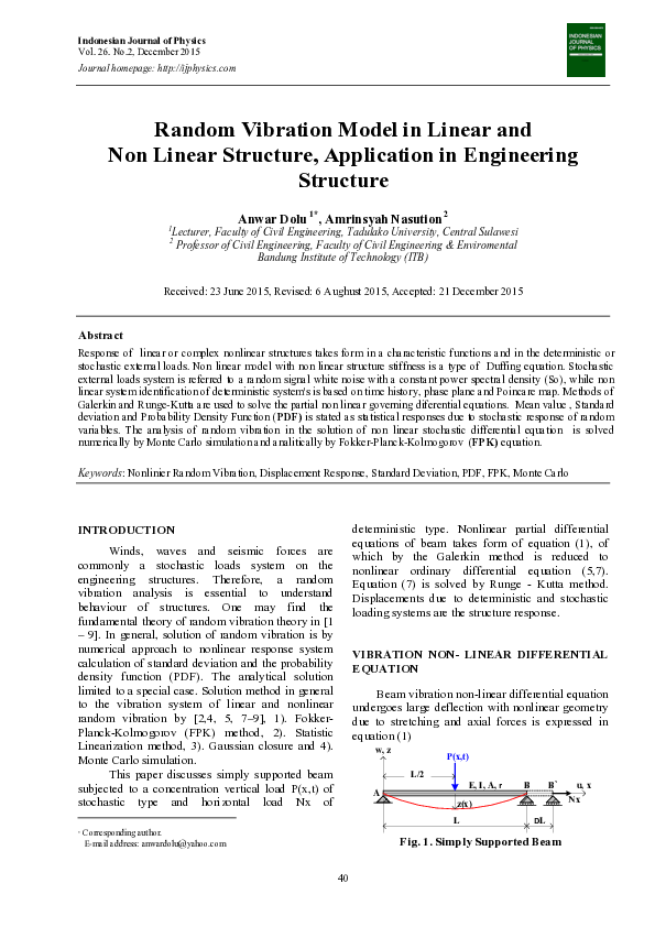 (PDF) Random Vibration Model in Linear and Non Linear Structure, Application in Engineering ...
