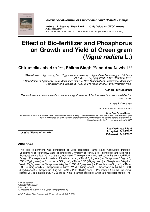 (PDF) Effect of Bio-fertilizer and Phosphorus on Growth and Yield of ...