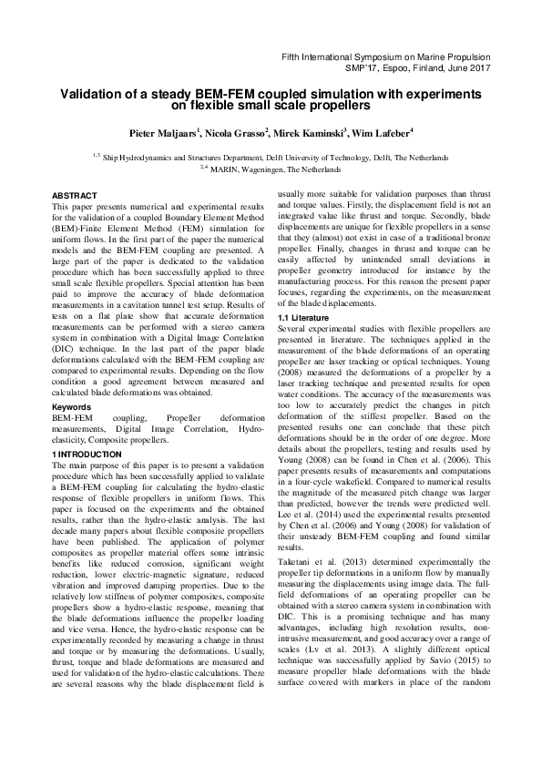 Pdf Validation Of A Steady Bem Fem Coupled Simulation With Experiments On Flexible Small Scale