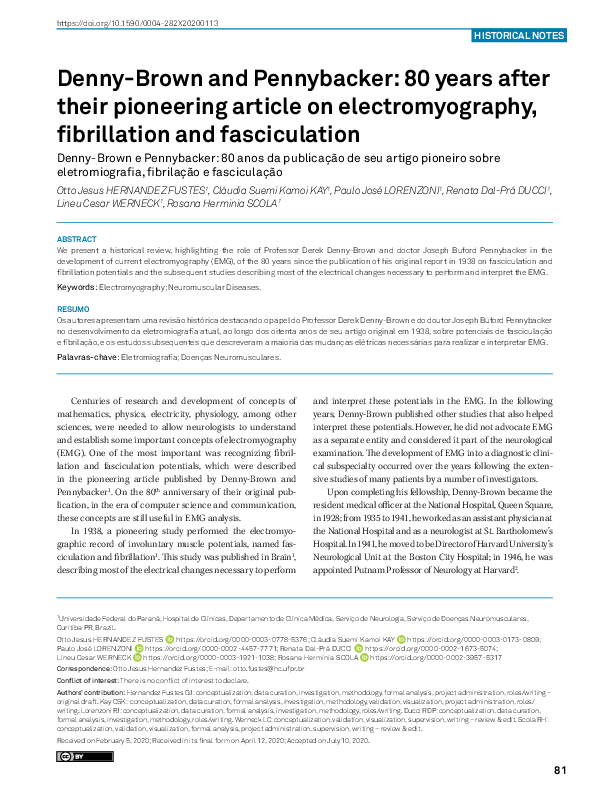 (PDF) Denny-Brown and Pennybacker: 80 years after their pioneering article on electromyography ...