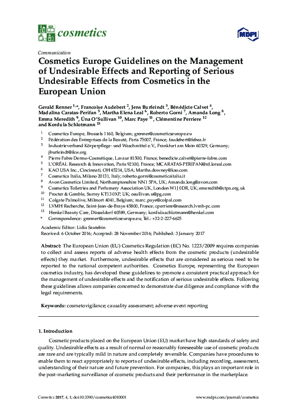 (PDF) Cosmetics Europe Guidelines on the Management of Undesirable ...
