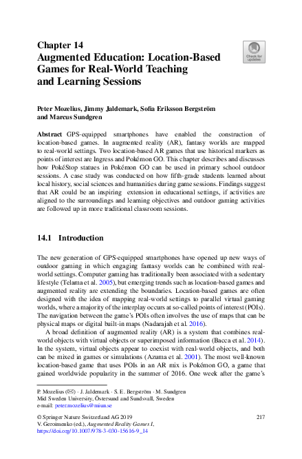 (PDF) Augmented Education: Location-Based Games for Real-World Teaching ...