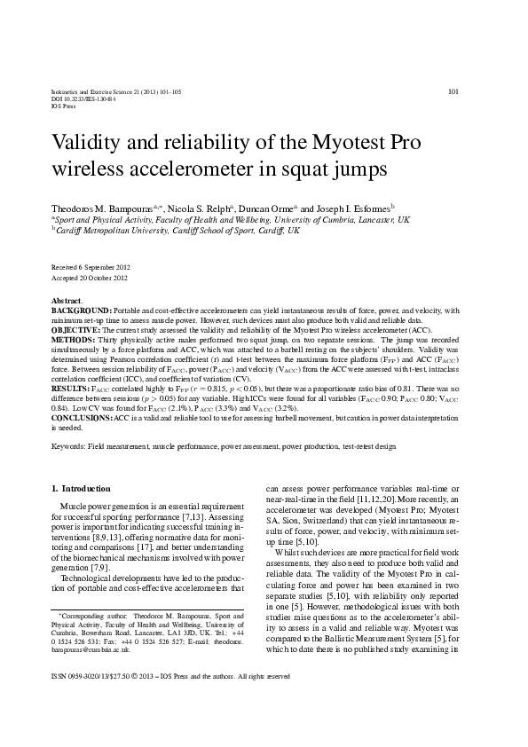(PDF) Validity and reliability of the Myotest Pro wireless ...