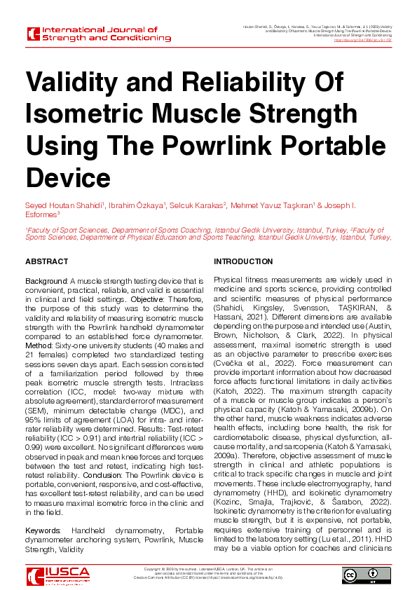 (PDF) Validity and Reliability of Isometric Muscle Strength using the Powrlink Portable Device