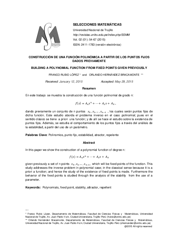 (PDF) Building a Polynomial Function from Fixed Points Given Previously