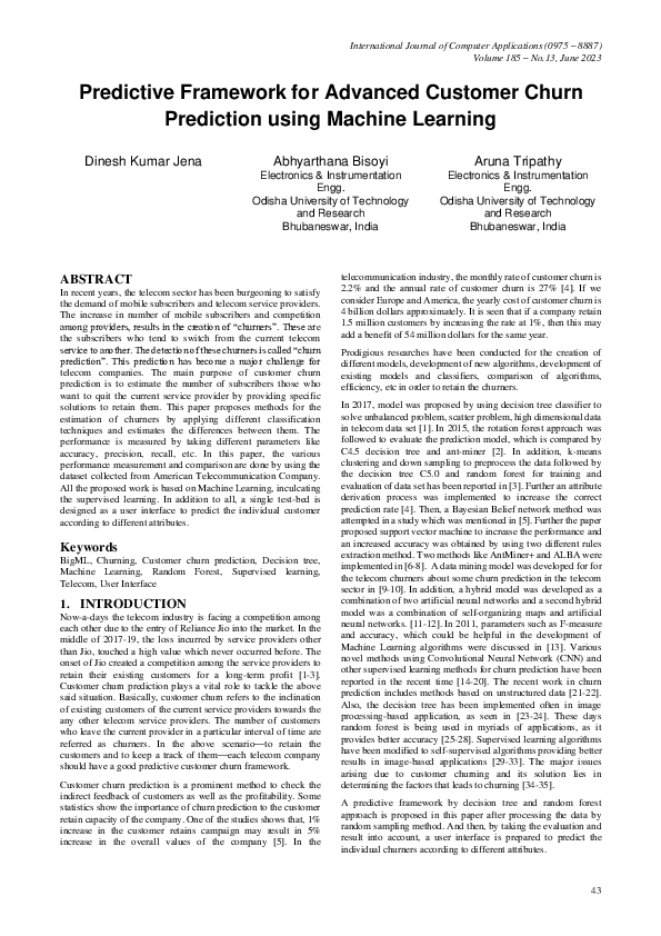 Pdf Predictive Framework For Advanced Customer Churn Prediction Using
