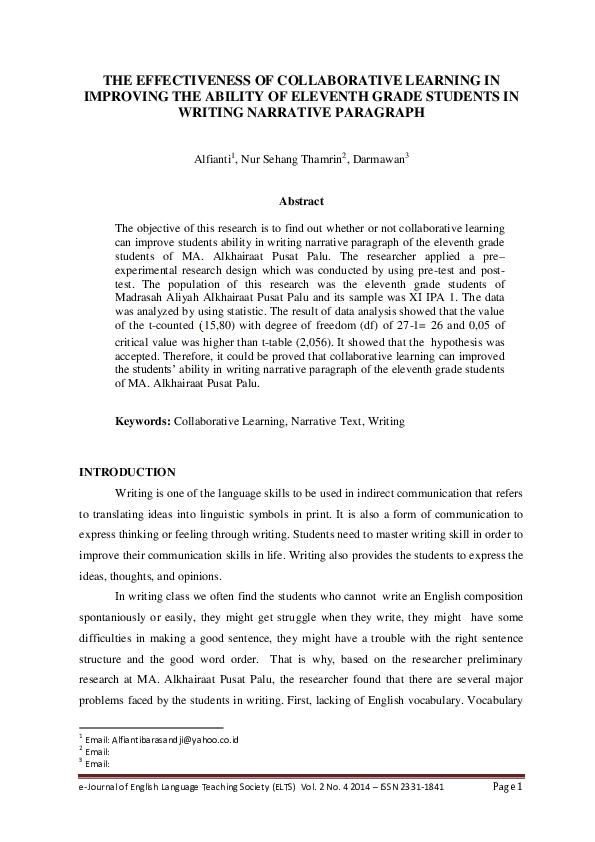 (PDF) The Effectiveness of Collaborative Learning in Improving the ...