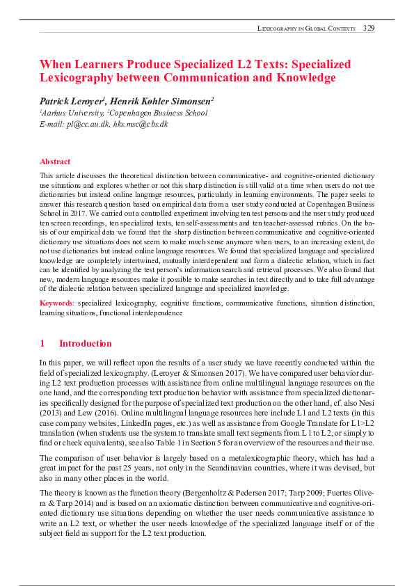 (PDF) When Learners Produce Specialized L2 Texts: Specialized ...