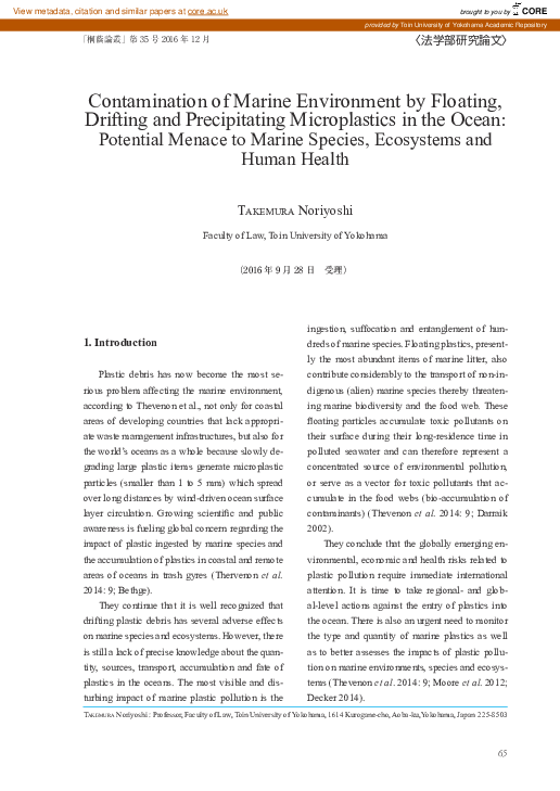 (PDF) Contamination of Marine Environment by Floating, Drifting and Precipitating Microplastics ...