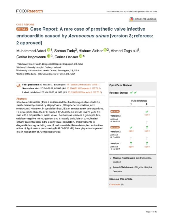 Pdf Case Report A Rare Case Of Prosthetic Valve Infective Endocarditis Caused By Aerococcus