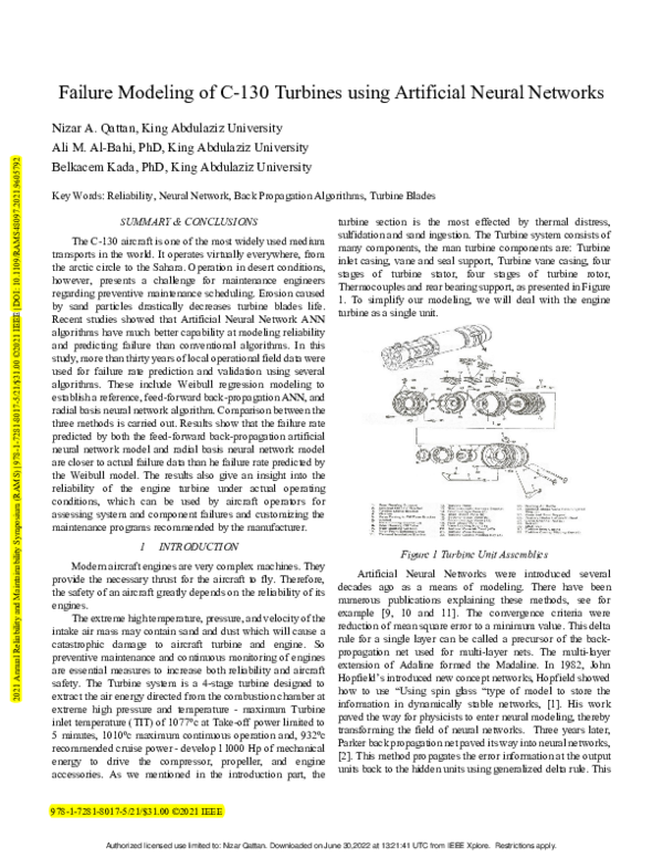 (PDF) Failure Modeling of C-130 Turbines using Artificial Neural Networks