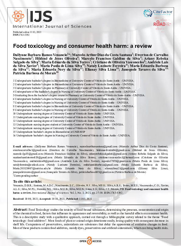 (PDF) Food toxicology and consumer health harm: a review