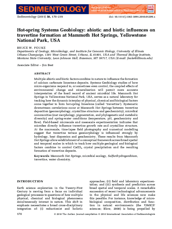 (PDF) Hot-spring Systems Geobiology: abiotic and biotic influences on ...